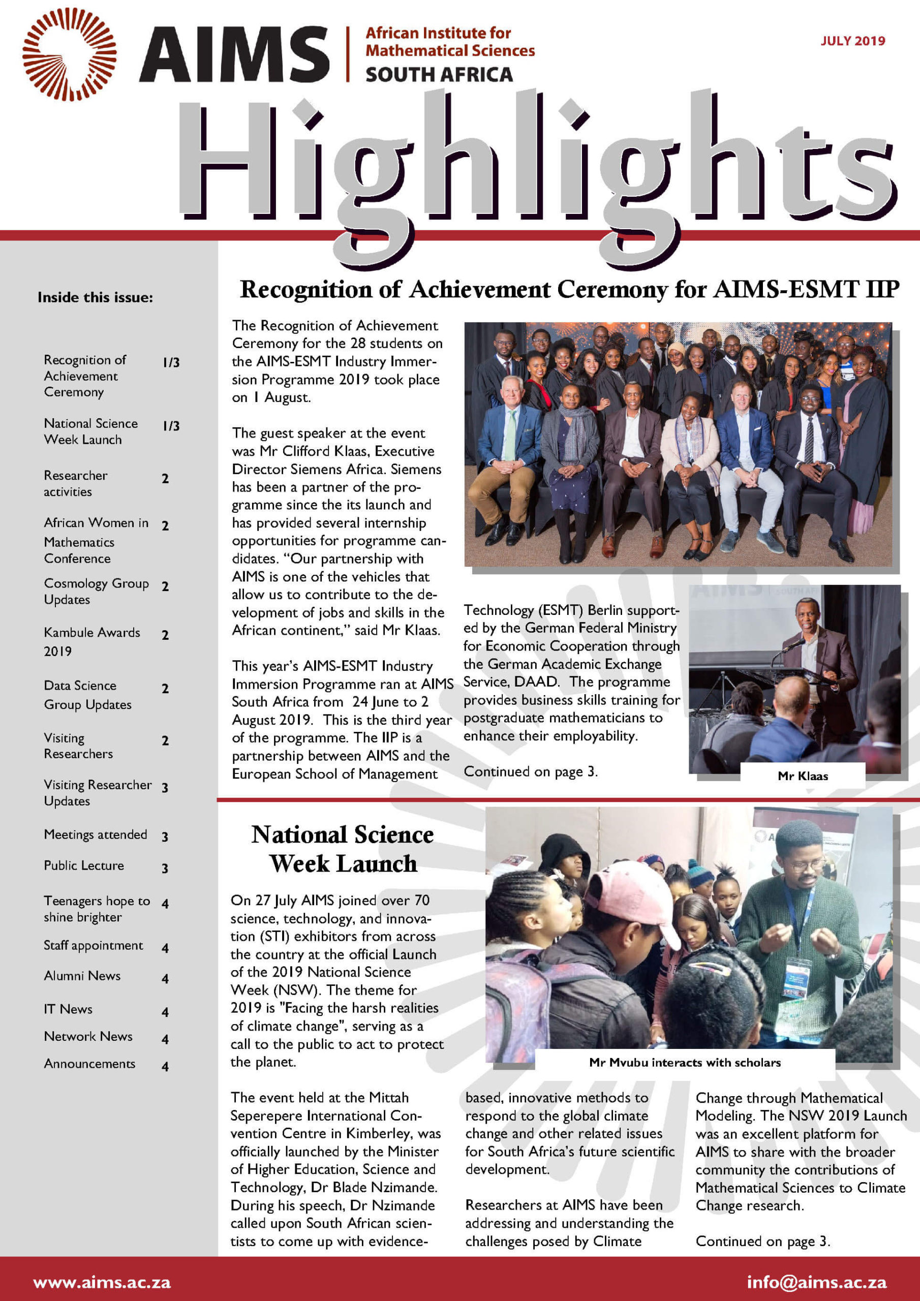AIMS South Africa Newsletter July 2019 – AIMS South Africa AIMS South Africa Newsletter July 2019 – AIMS South Africa