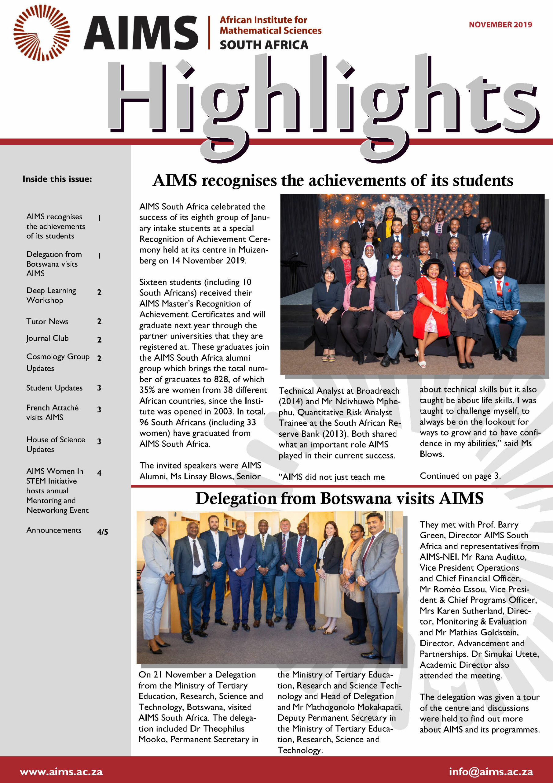 AIMS South Africa Newsletter November 2019 – AIMS South Africa AIMS South Africa Newsletter November 2019 – AIMS South Africa