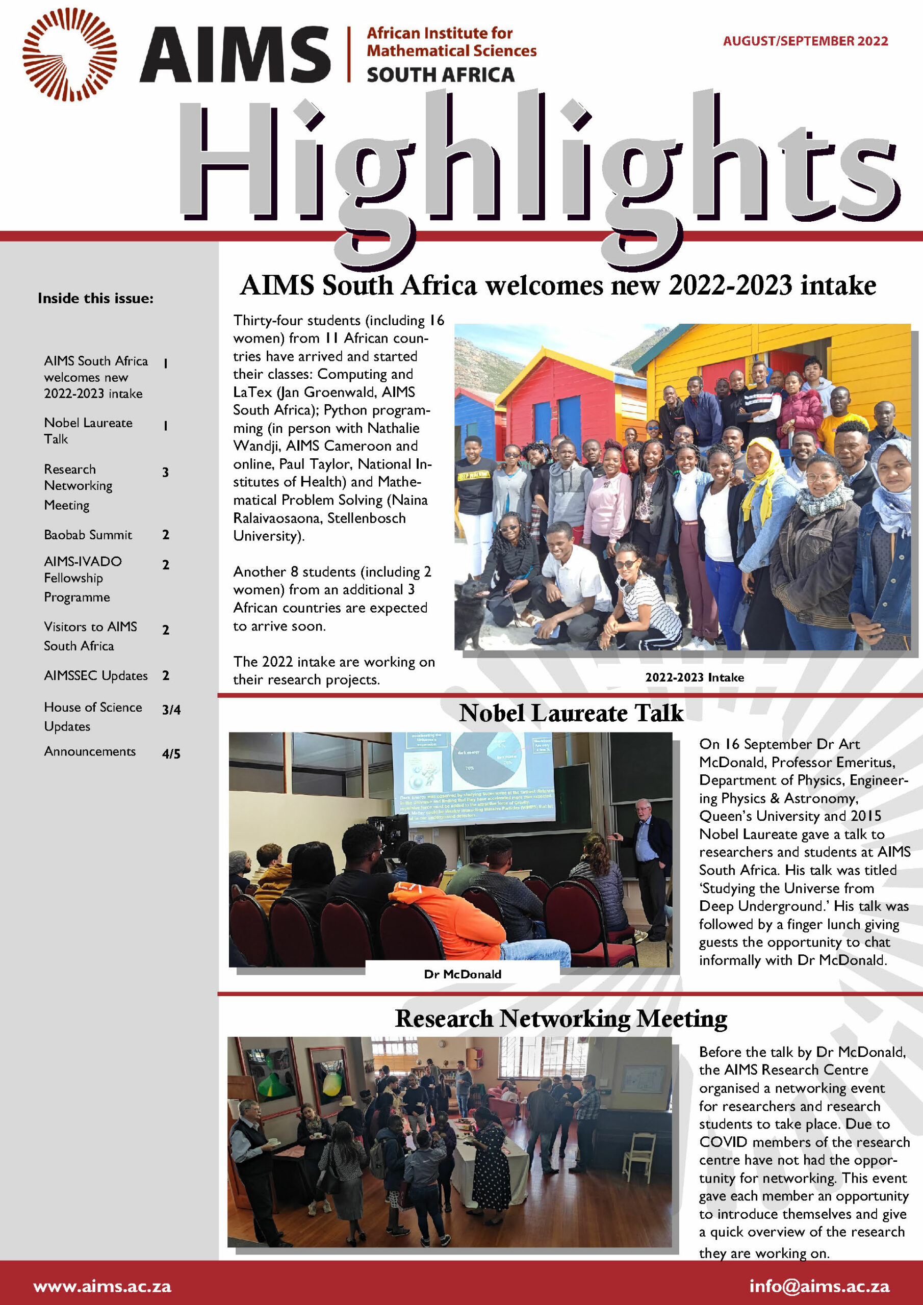 AIMS South Africa Newsletter August/September 2022 – AIMS South Africa AIMS South Africa Newsletter August/September 2022 – AIMS South Africa