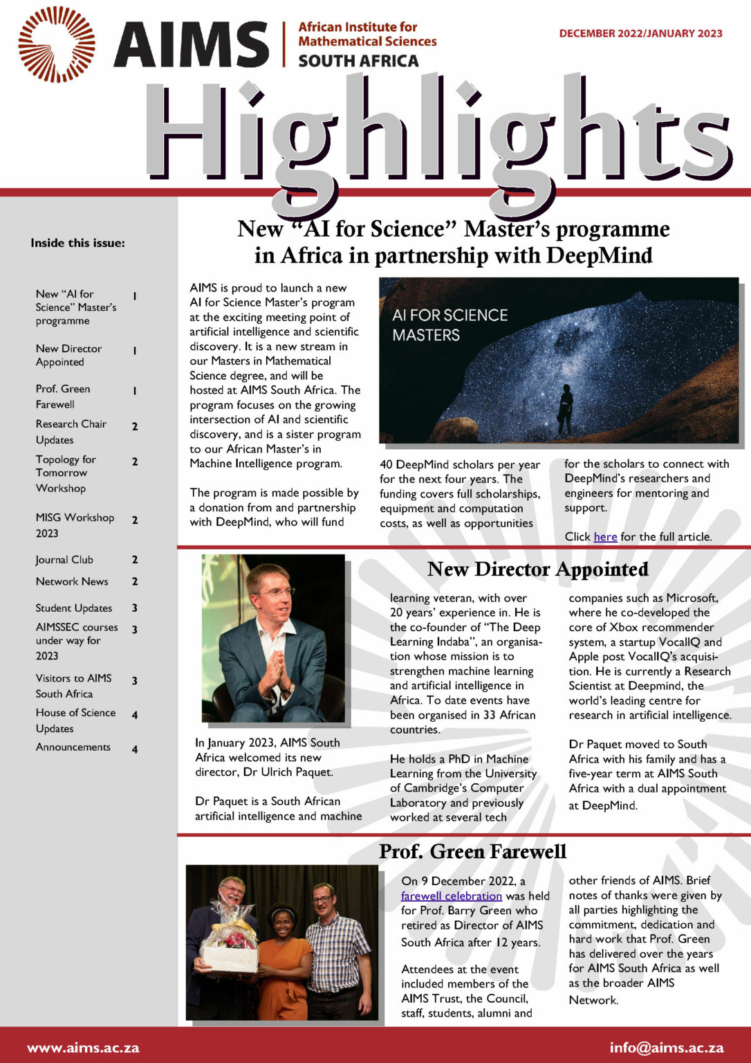 AIMS South Africa Newsletter December 2022/January 2023 – AIMS South Africa AIMS South Africa Newsletter December 2022/January 2023 – AIMS South Africa